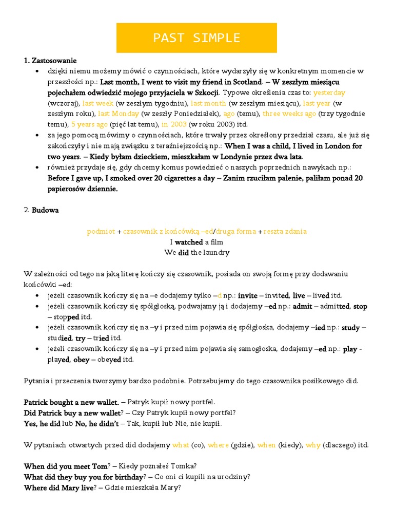 Past Simple - Teoria | PDF