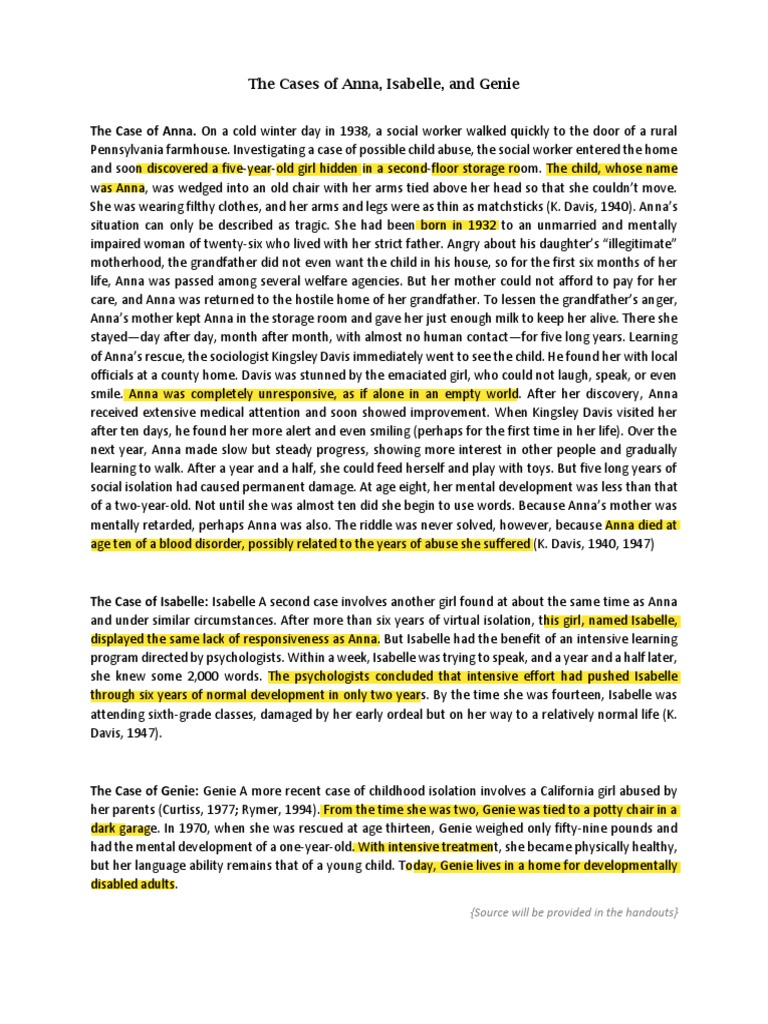 The Cases of Anna, Isabelle, and Genie | PDF