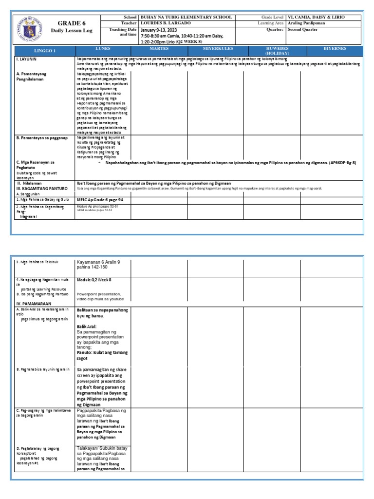 DLL Ap Week 8 Q2 2022-2023 | PDF