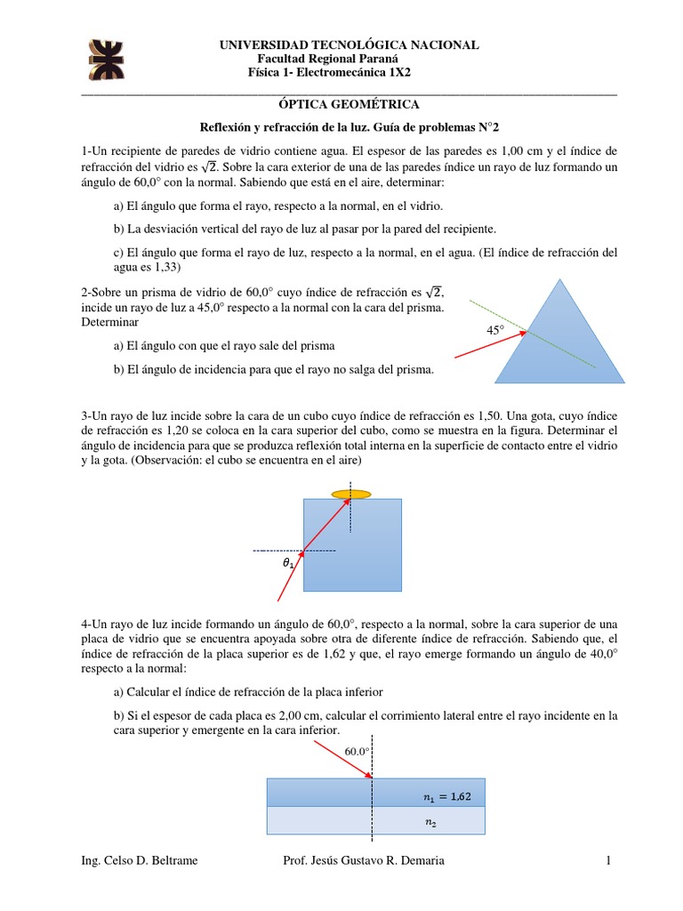 Problemas de Óptica Geométrica: Reflexión y Refracción | PDF ...