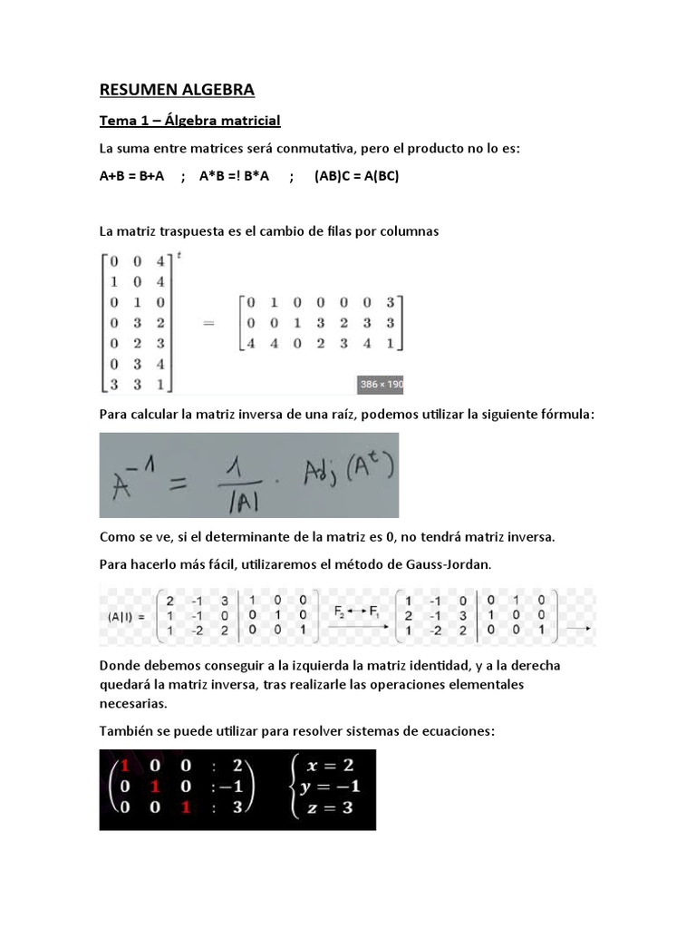 Resumen Álgebra | PDF