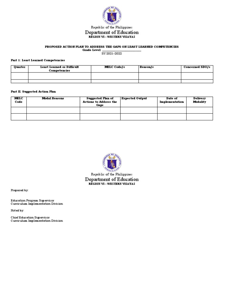 Proposed Action Plan To Address The Gaps Least Learned Competencies | PDF