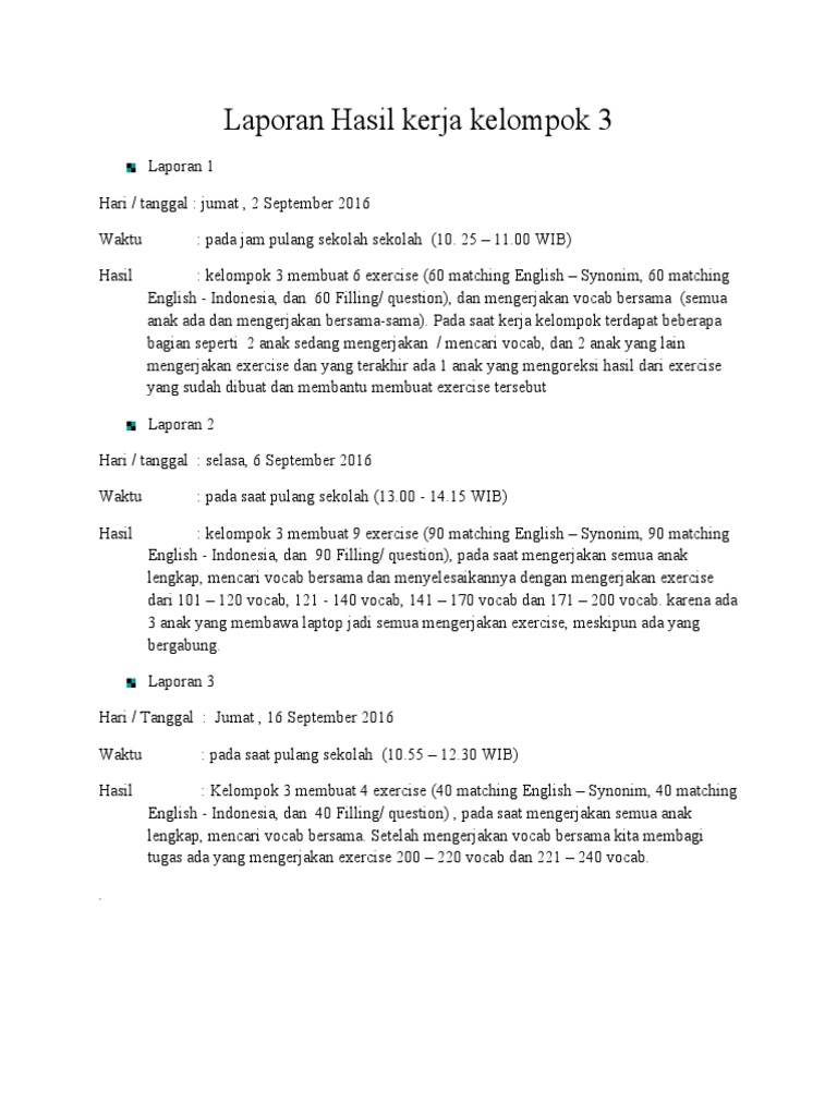 Laporan Hasil Kerja Kelompok 3 | PDF
