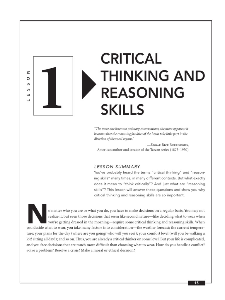 Critical Thinkinf & Reasoning | PDF | Thought | Critical Thinking