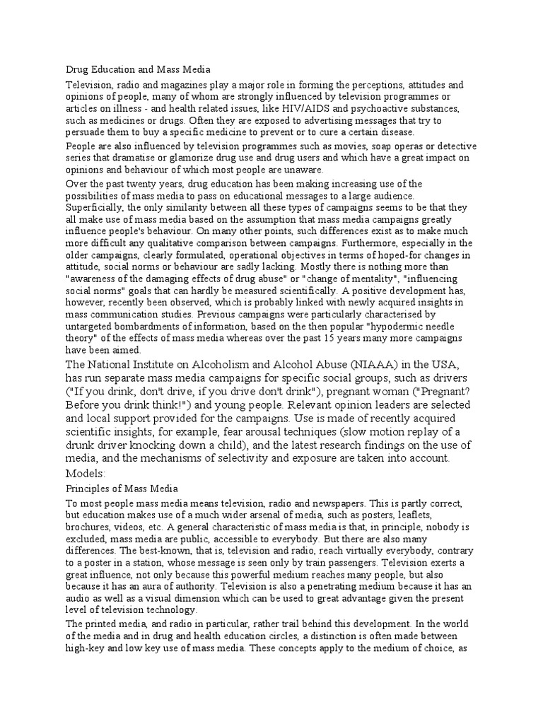 Mass Media's Role in Drug Education | PDF | Mass Media | Substance Abuse