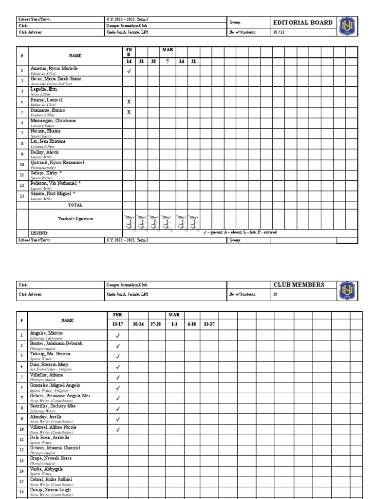 Campus Journalism Club Attendance | PDF