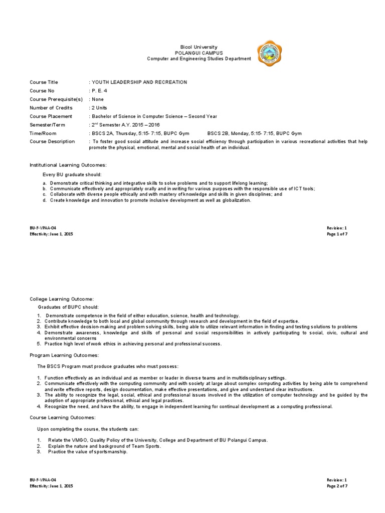 Obe Syllabus PE4 | PDF