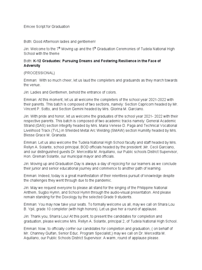 Graduation Script | PDF