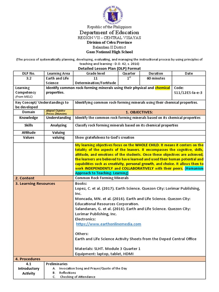 Detailed Lesson Plan: Rock-Forming Minerals | PDF | Learning | Teachers