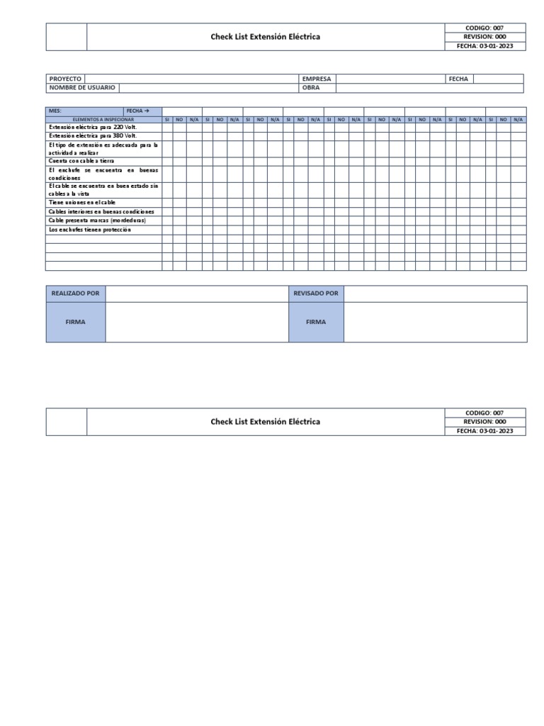 Check List - Extension Electrica | PDF
