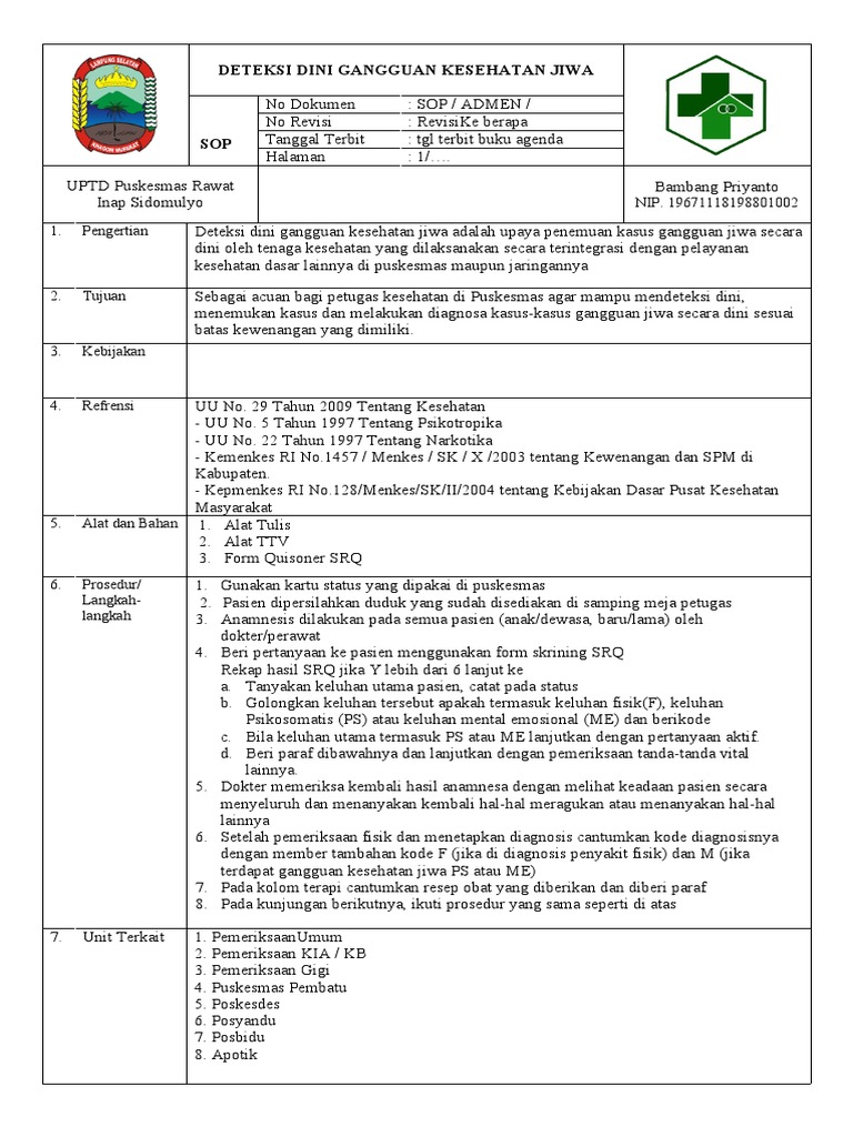 SOP DEteksi Dini Keswa | PDF