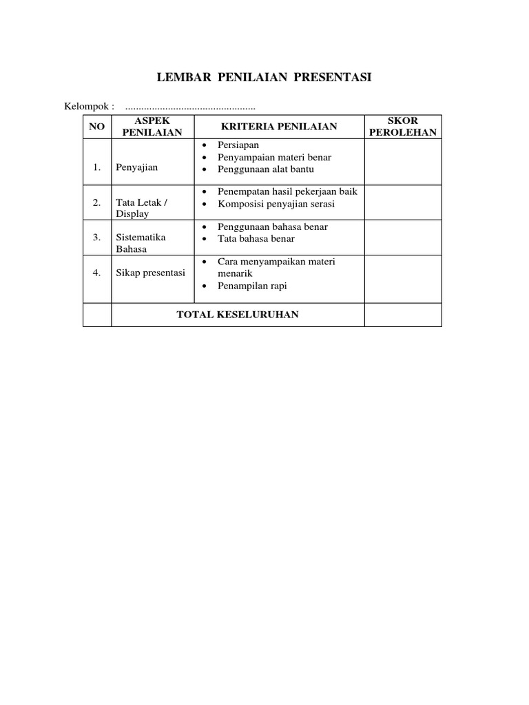 Lembar Penilaian Presentasi | PDF