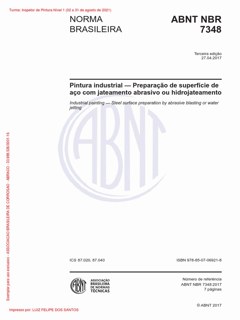ABNT NBR-7348-Pintura Industrial-Reparação de Superfície de Aço Com ...