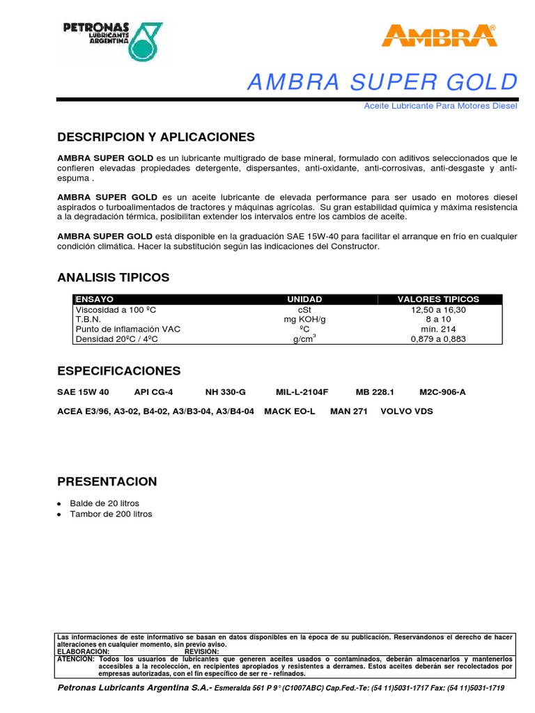 Ambra Super Gold | PDF | Lubricante | Hidrocarburos
