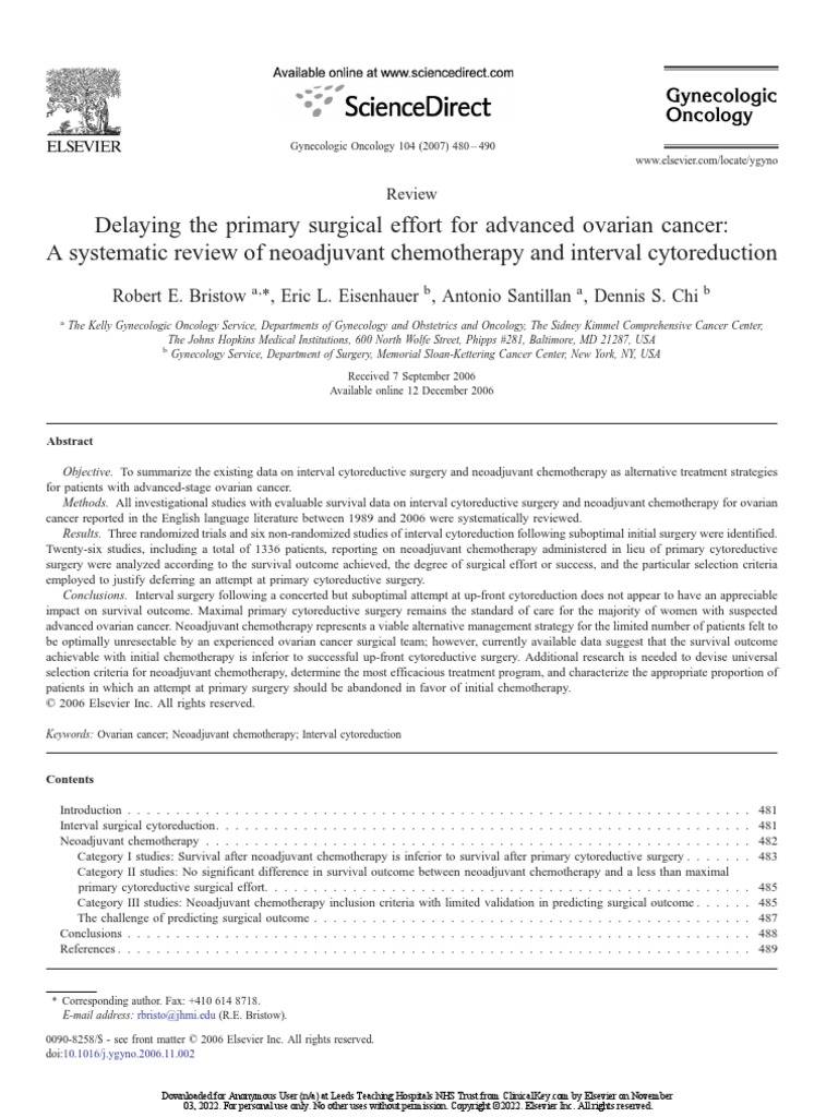 Bristow 2007 | PDF | Ovarian Cancer | Chemotherapy