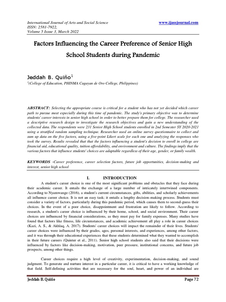 Factors Influencing The Career Preferenc | PDF | Self-Improvement