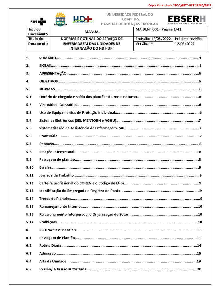 Manual de Normas e Rotinas Do Serviço de Enfermagem Das Unidades de ...