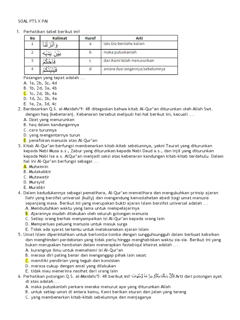 Soal PTS X Pai | PDF