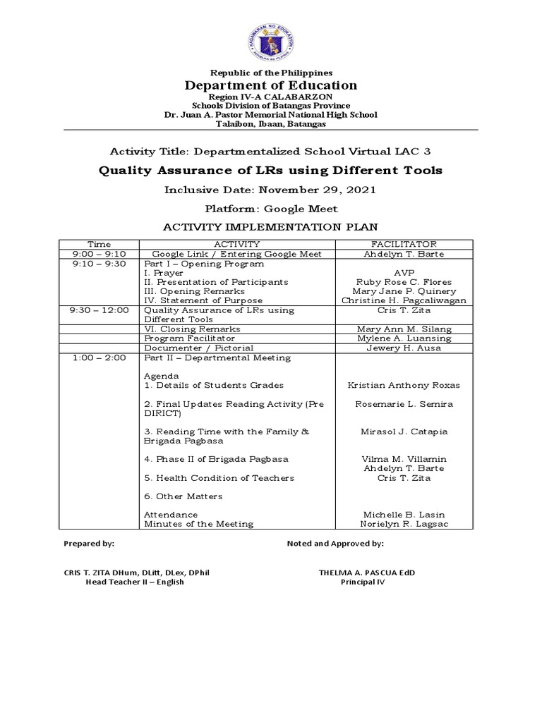 Activity Implementation Plan | PDF