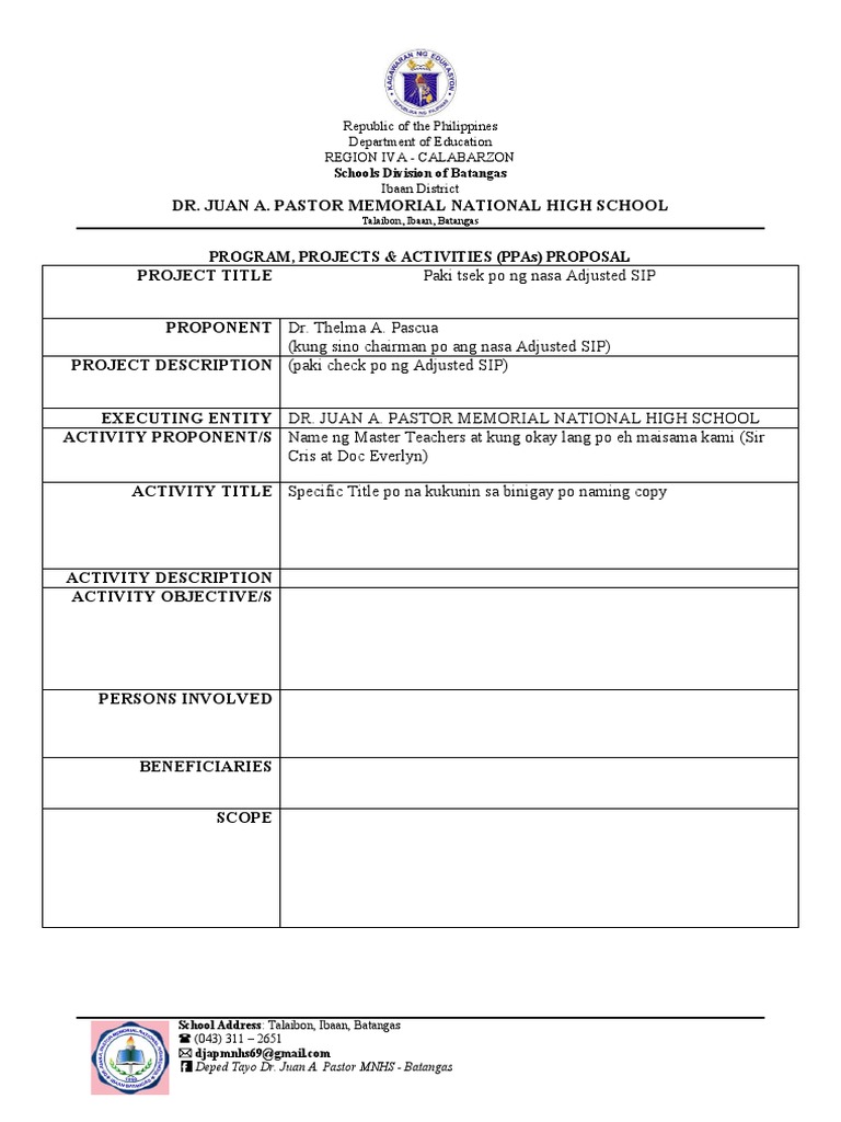PPAs Proposal for Dr. Juan A. Pastor MNHS | PDF