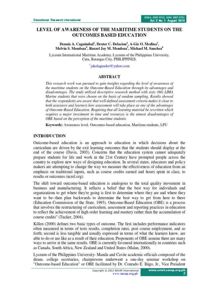 Maritime Students' Awareness of OBE | PDF | Learning | International ...