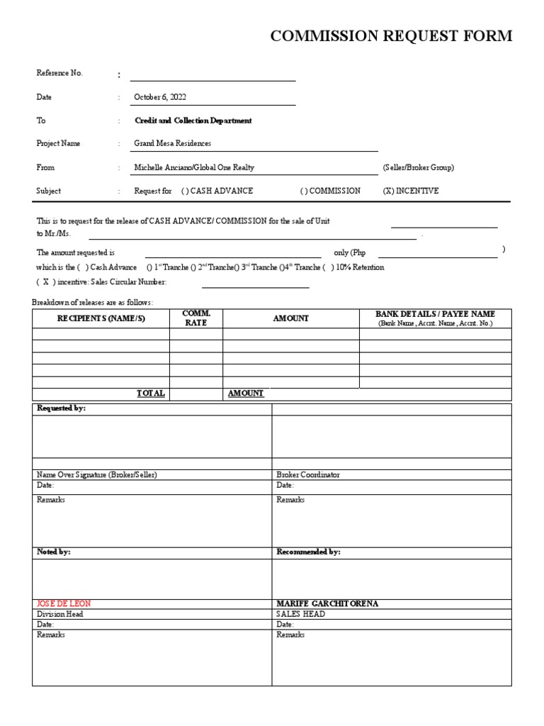 Commission Request Blank Form | PDF