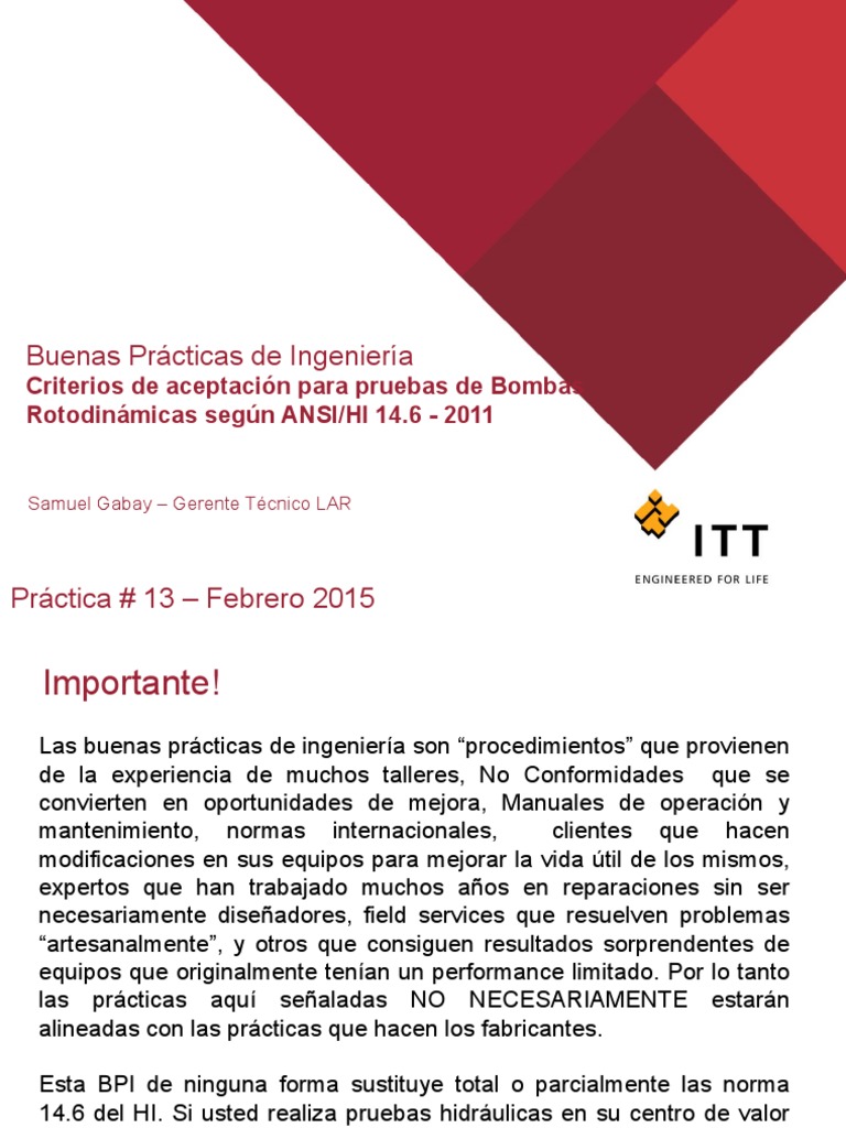 BPI 13 Criterios de Aceptacion para Pruebas de Bombas Centrifugas Segun ...
