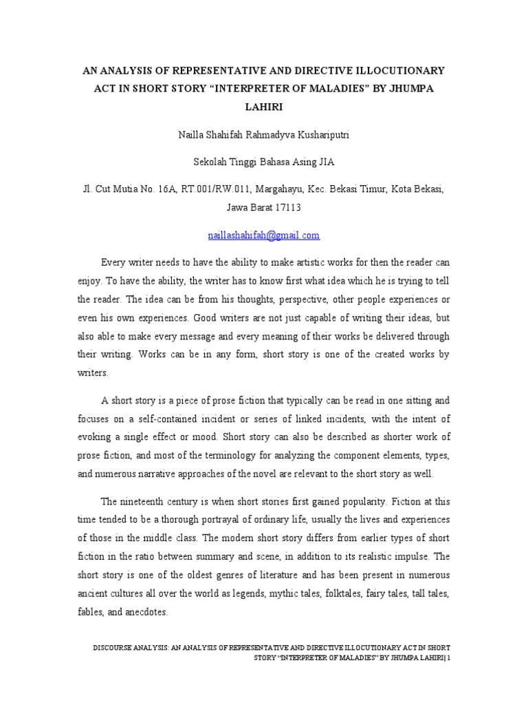 An Analysis of Representative and Directive Illocutionary Act in Short ...