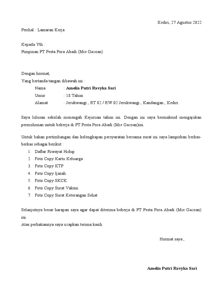 Surat Lamaran Kerja | PDF
