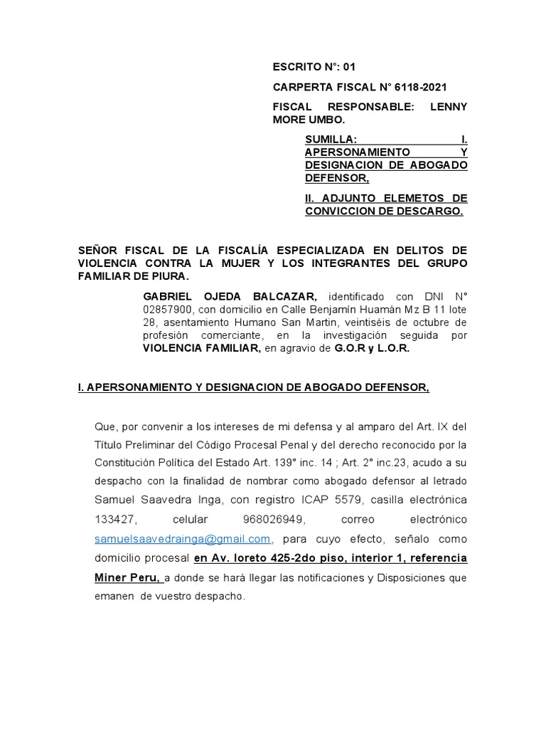 Apersonamiento y Adjunto Elementos de Conviccion de Descargo-Gabriel ...