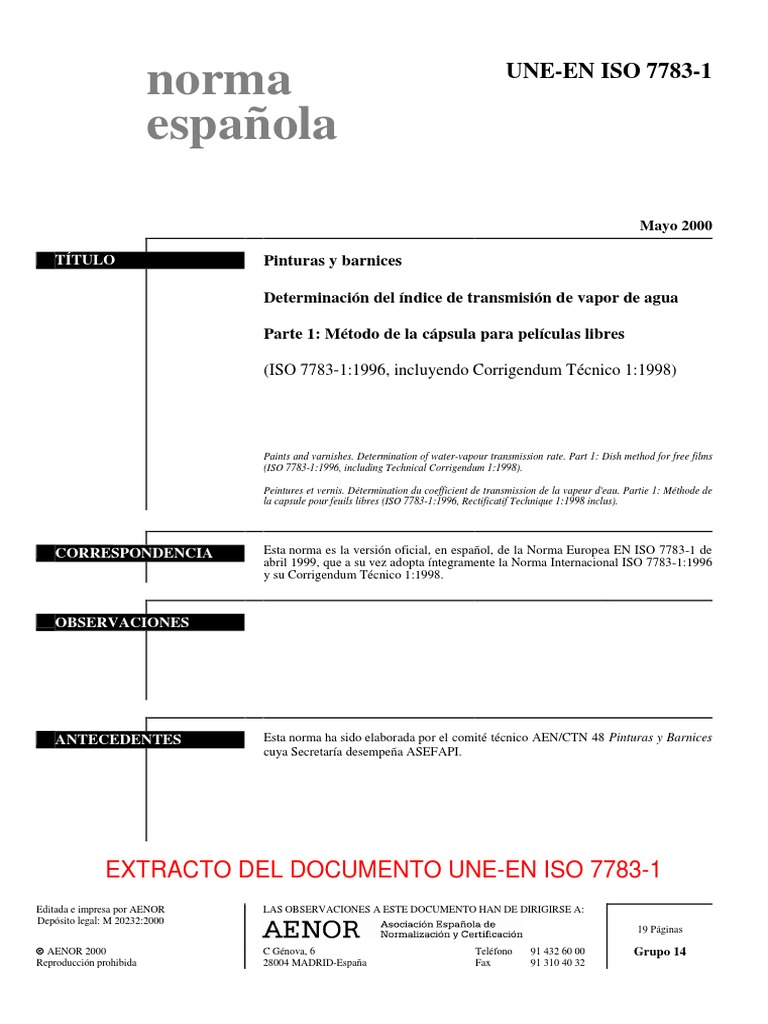 (Ex) Une-En Iso 7783-1 2000 | PDF | Humedad | Agua