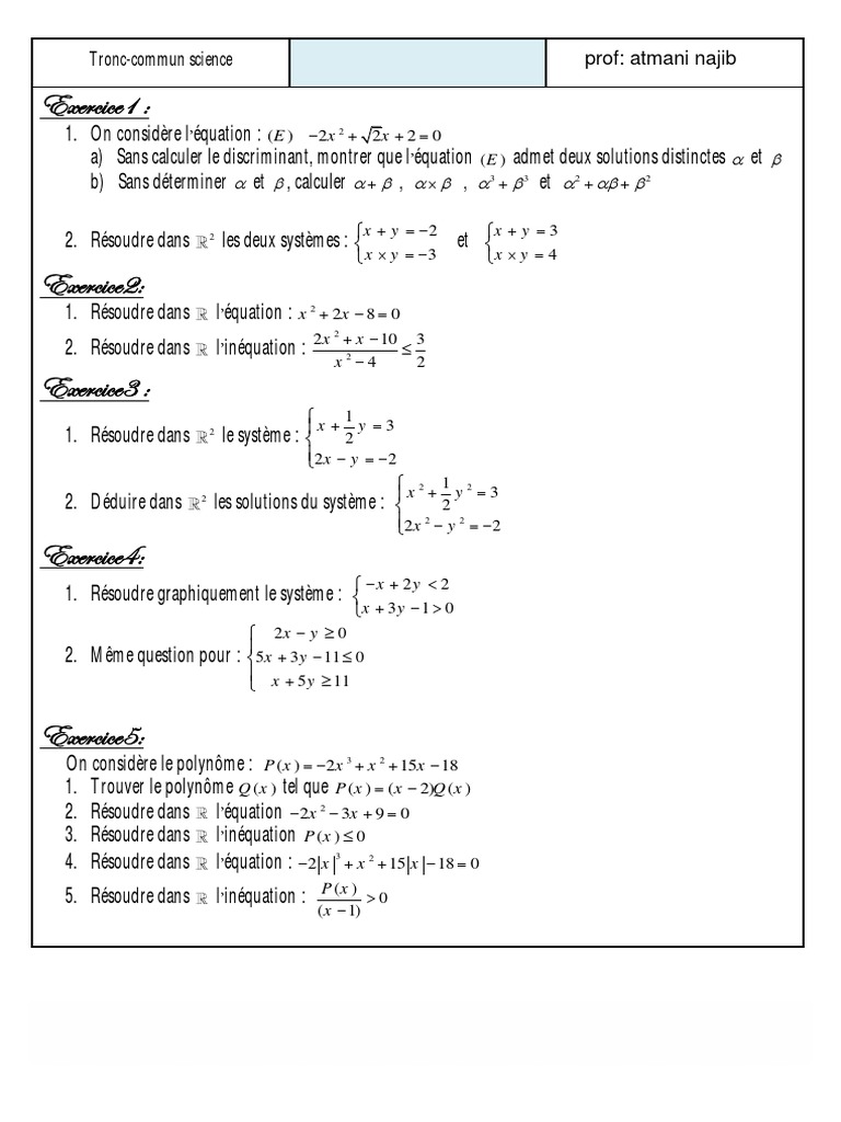 Exercices corrigés : Équations et inéquations | PDF