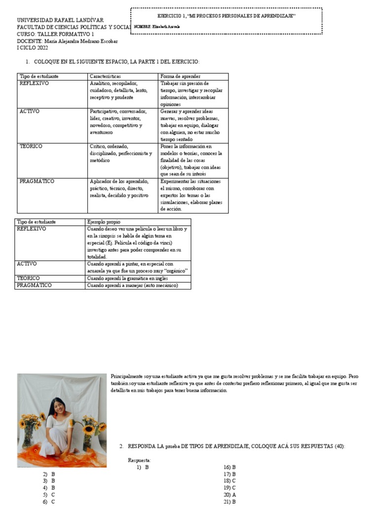 Ejercicio 1, Mis Procesos de Aprender-Elizabeth Arévalo | PDF