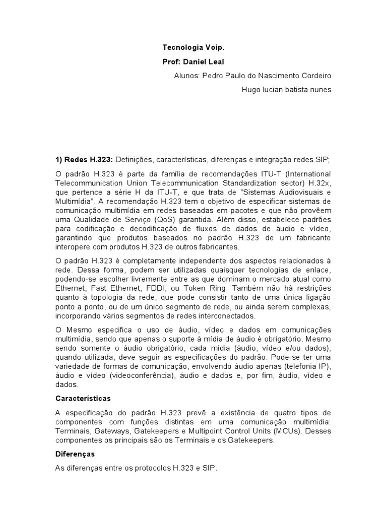 Tecnologia Voip. Prof: Daniel Leal | PDF