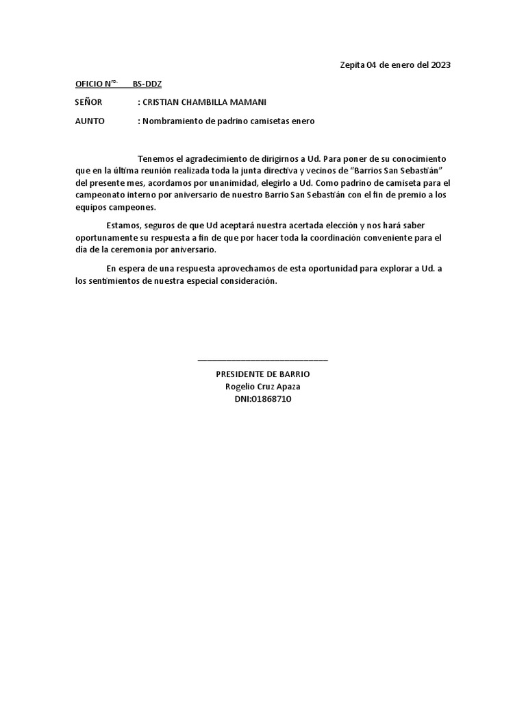 Oficio Nro 002 | PDF