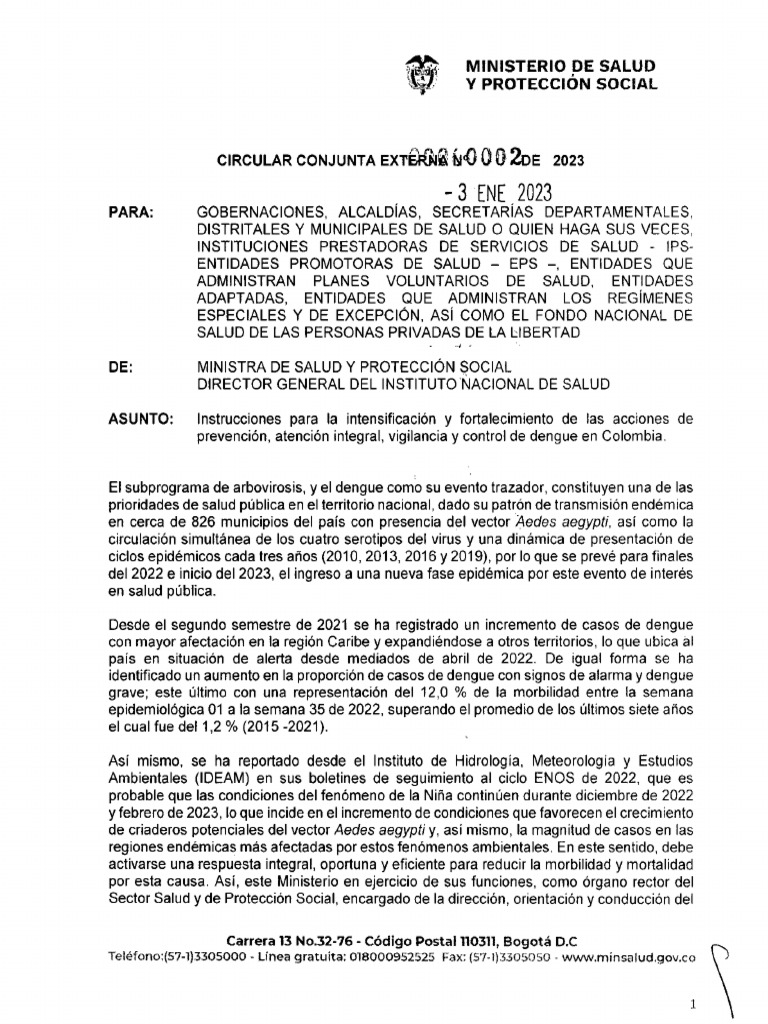 Circular Externa 002 de 2023 | PDF | Vigilancia | Salud pública