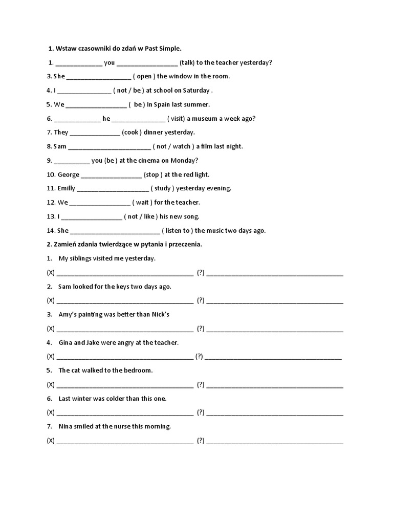 Past Simple Zamiana Na Przeczenia I Pytania | PDF