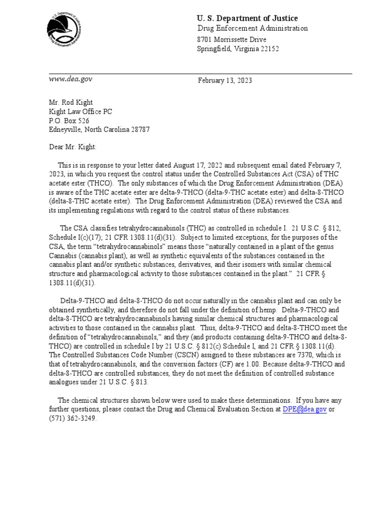 Dea Thco Response To Kight | PDF | Tetrahydrocannabinol | Controlled ...