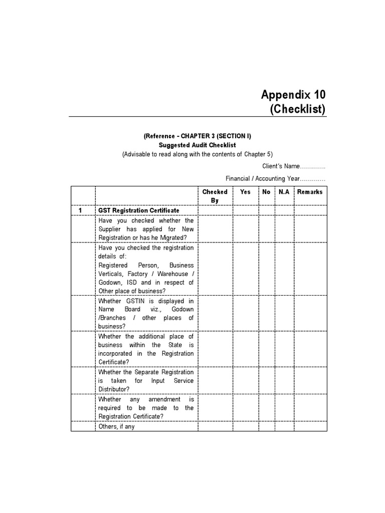 GST Audit Checklist | PDF | Invoice | Taxes