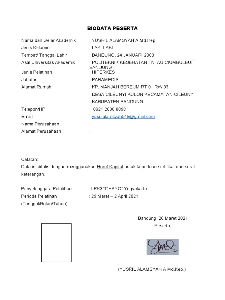 BIODATA PESERTA Maret 2021 | PDF