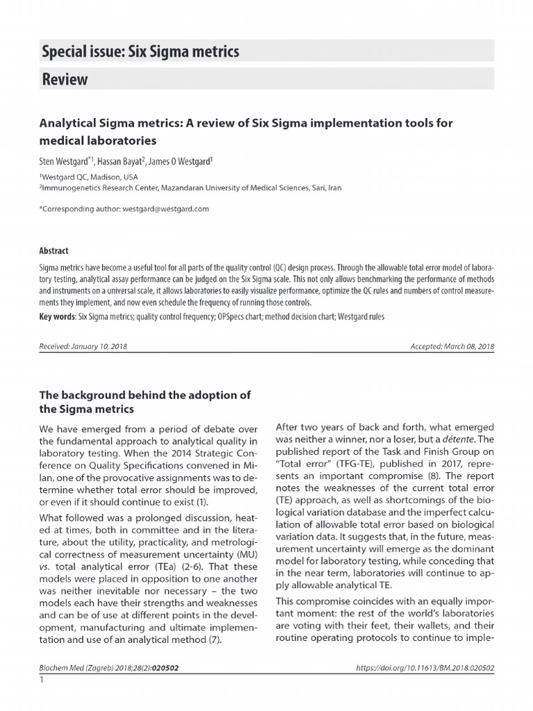 Analytical Sigma Metrics A Review of Six Sigma Implementation Tools For ...