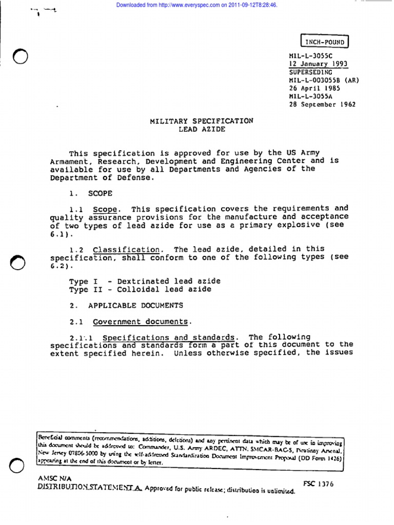 Specifications for Manufacture and Quality Assurance of Lead Azide ...