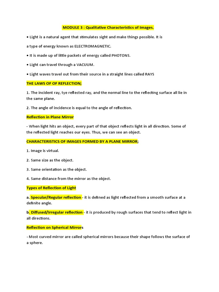 Science 3 4 Reviewer | PDF | Mirror | Reflection (Physics)