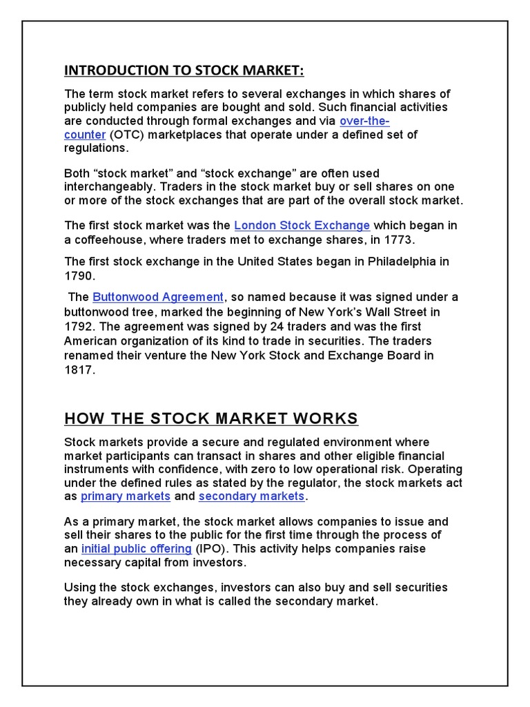 Introduction To Stock Market | PDF | Stocks | Stock Market