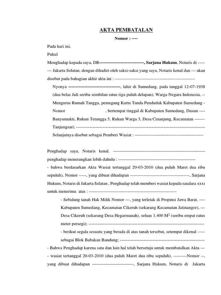 Akta Pembatalan Wasiat | PDF