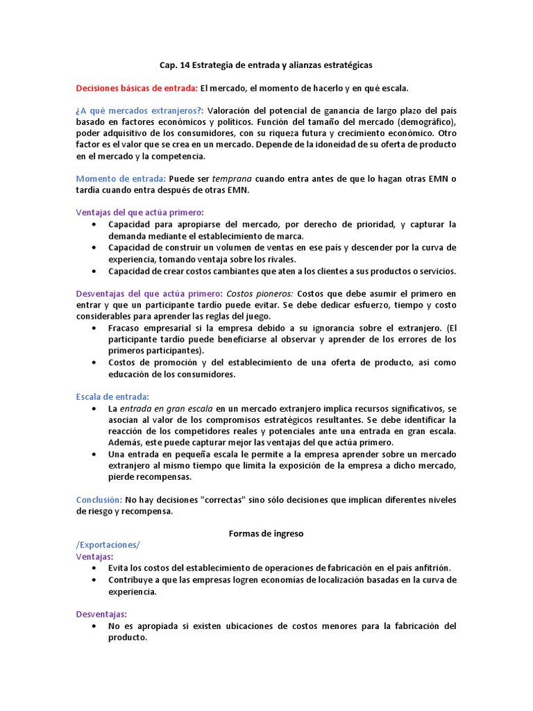 Cap. 14 Estrategia de Entrada y Alianzas Estratégicas | PDF | Mercado ...