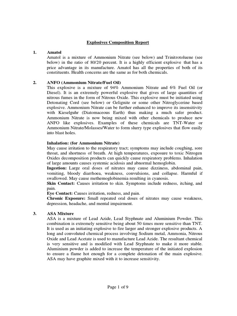 Explosives Composition | PDF | Lead | Materials