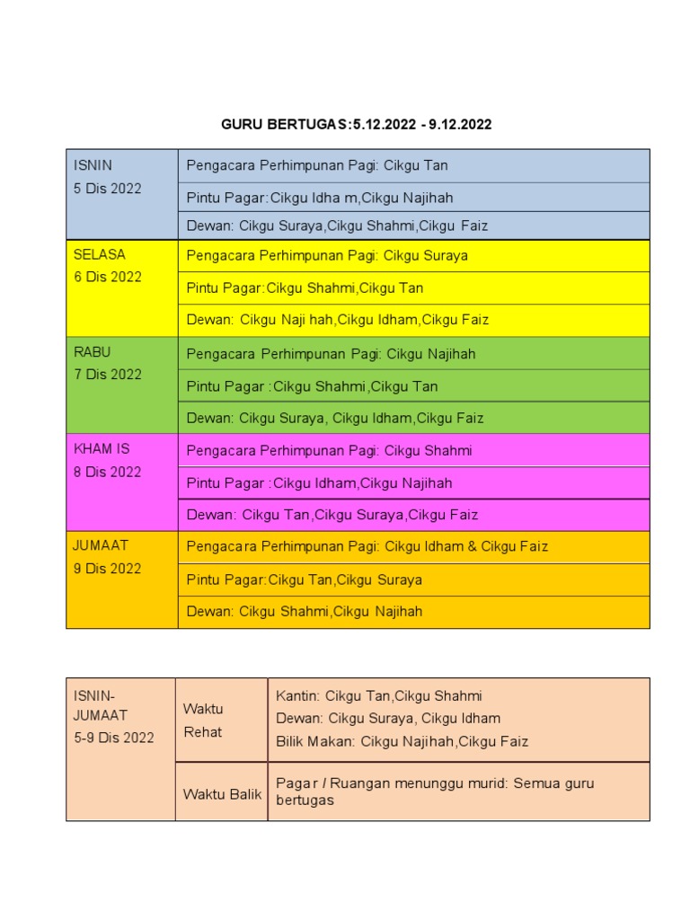 Jadual Guru Bertugas | PDF Jadual Guru Bertugas | PDF