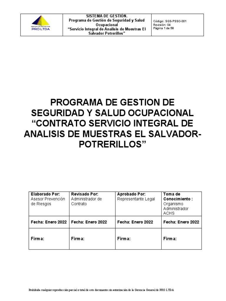 Programa de Gestion de Seguridad y Salud Ocupacional Modificado 14-01-2022. | Descargar gratis ...