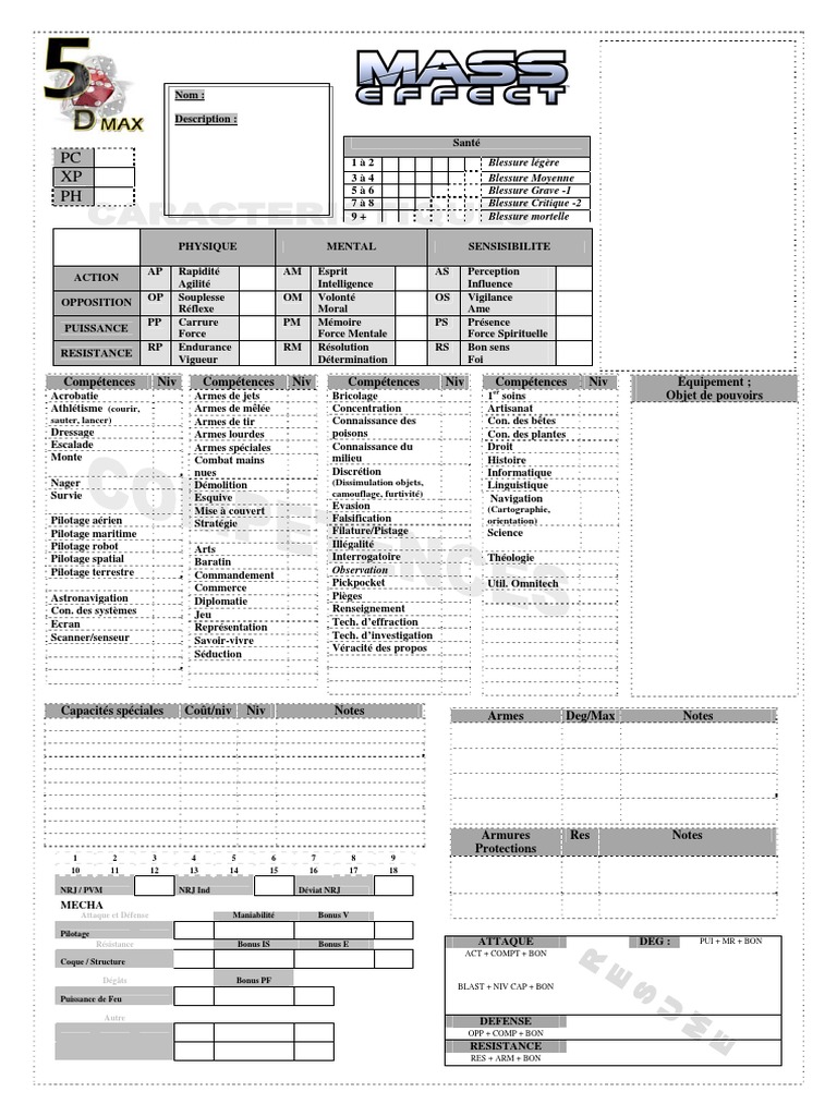 Fiche Perso Mass Effect | PDF